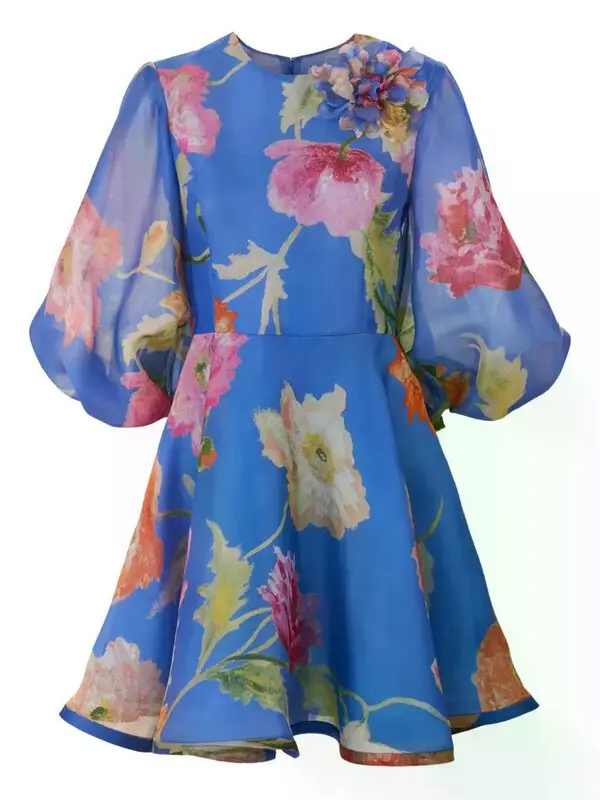 Carolina Herrera Poppy-print Organza Mini Dress - Blue