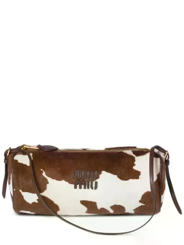 Miu Miu Embroidered-logo Shoulder Bag - Brown