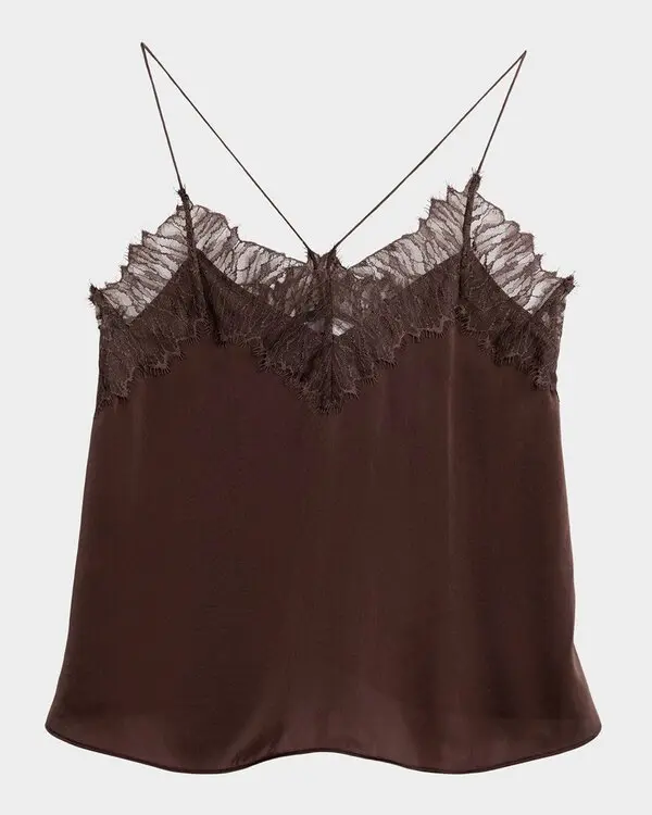 IRO PARIS Silk Cami With Lace Trim - Mocha