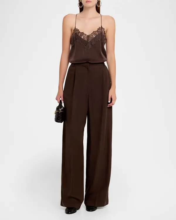 IRO PARIS Silk Cami With Lace Trim - Mocha