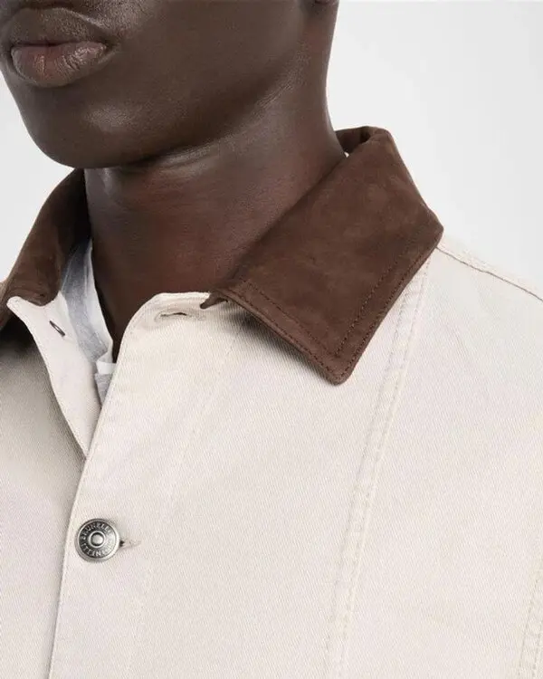 Brunello Cucinelli Garment-dyed Shirt Jacket With Leather Collar - Juta