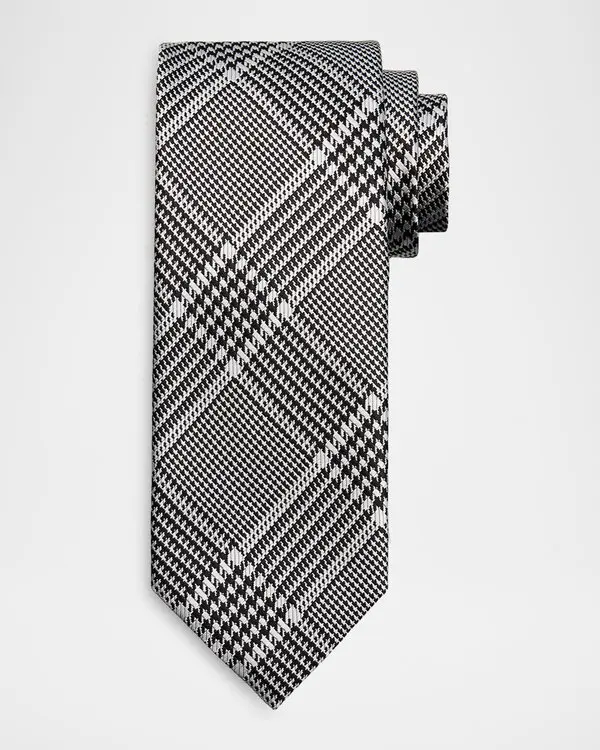 TOM FORD Prince Of Wales Grid Check Silk Tie - Silver