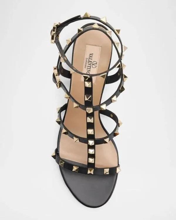 Valentino Garavani 60mm Rockstud Leather City Sandals - Nero