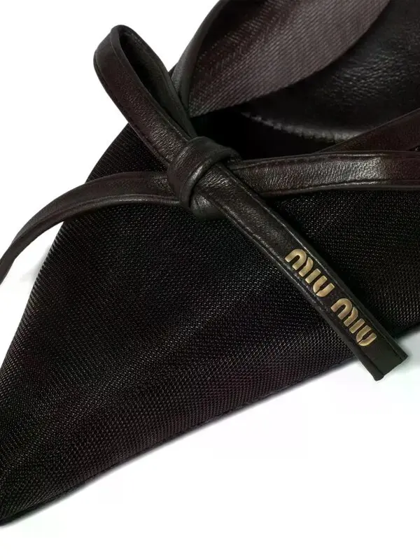 Miu Miu Mesh Heeled Mules With Logo Bow Detail - Brown