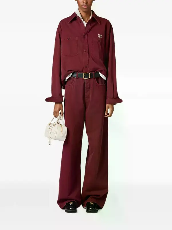 Miu Miu Embroidered Relaxed Fit Garment-dyed Trousers