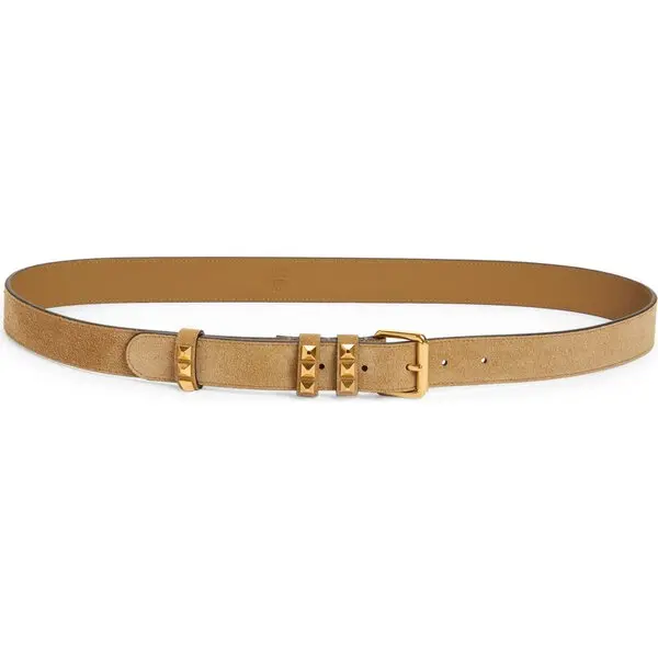 Valentino Garavani Rockstud Leather Belt - Beige