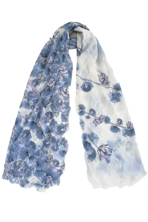 Komarov Floral Chiffon Shawl - Indigo Vine
