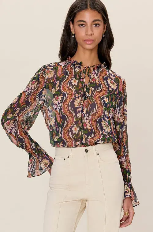 Rebecca Taylor Isha Printed Blouse - Navy Combo