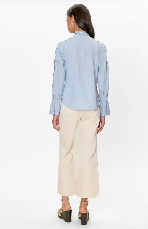 Rebecca Taylor Lorelai Embroidered Cotton Shirt - Chambray