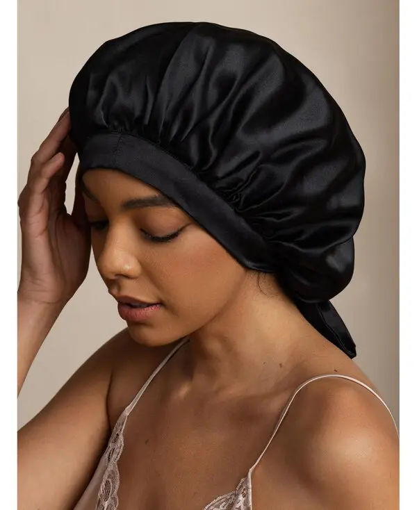 SILKSILKY Mulberry Silk Bonnet With Long Ribbons - Black