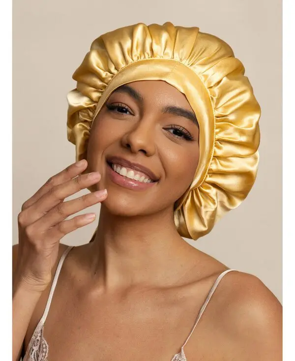 SILKSILKY Mulberry Silk Bonnet With Ribbons - Champagne