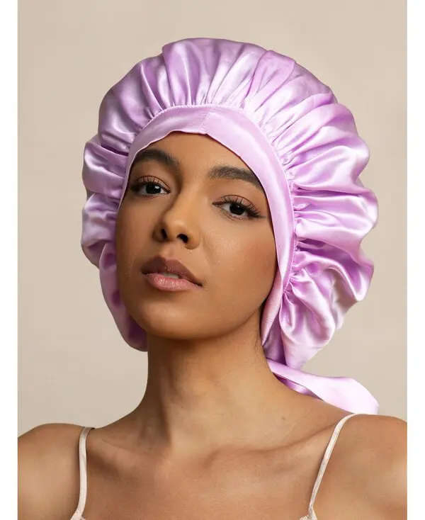 SILKSILKY Mulberry Silk Bonnet With Adjustable Tie - Lavender