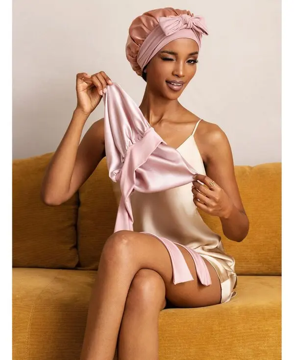 SILKSILKY Pure Silk Bonnet With Adjustable Long Tie - Palemauve
