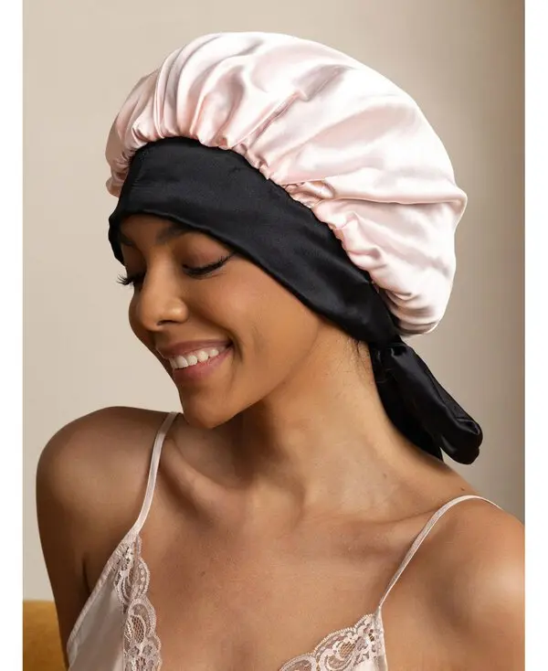 SILKSILKY Silk Casual Bonnet With Long Ribbons - Black