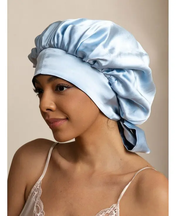 SILKSILKY Silk Casual Bonnet With Long Ribbons - Blue