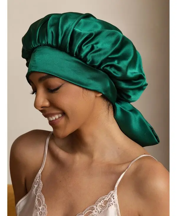 SILKSILKY Silk Casual Bonnet With Long Ribbons - Green
