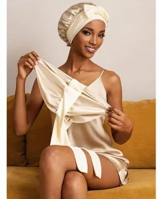 SILKSILKY Pure Silk Double Layer Bonnet With Adjustable Long Tie - Lightpink