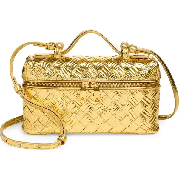 Bottega Veneta Intrecciato Metallic Leather Crossbody Vanity Case - 8472 Gold/gold