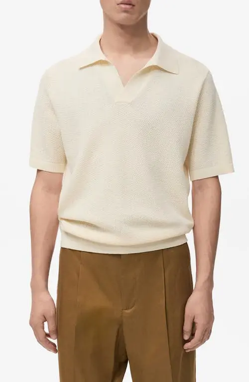 Mango Structured Knit Polo - Ecru