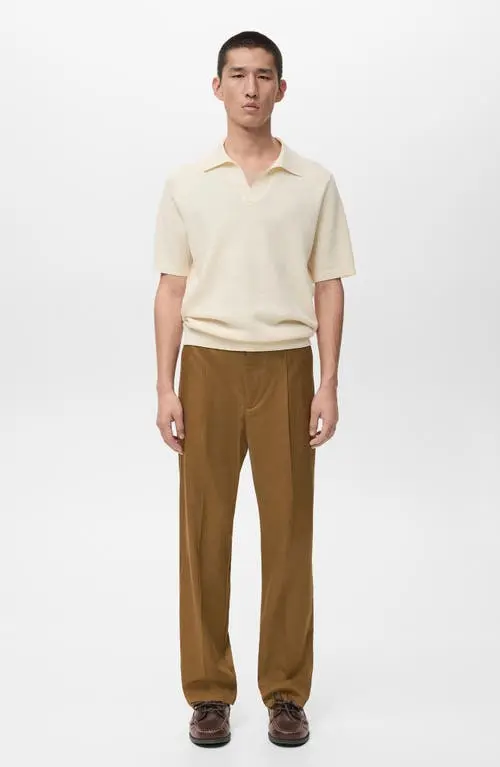 Mango Structured Knit Polo - Ecru