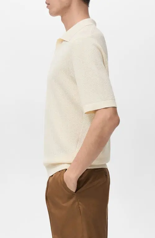 Mango Structured Knit Polo - Ecru