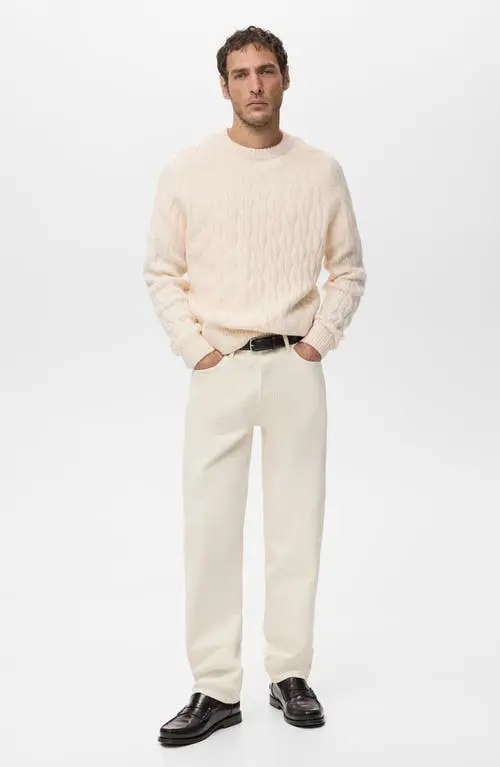 Mango Cable Crewneck Sweater - Ecru