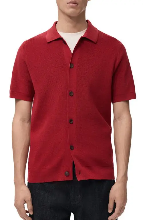 Mango Short Sleeve Knit Button-up Shirt - Red