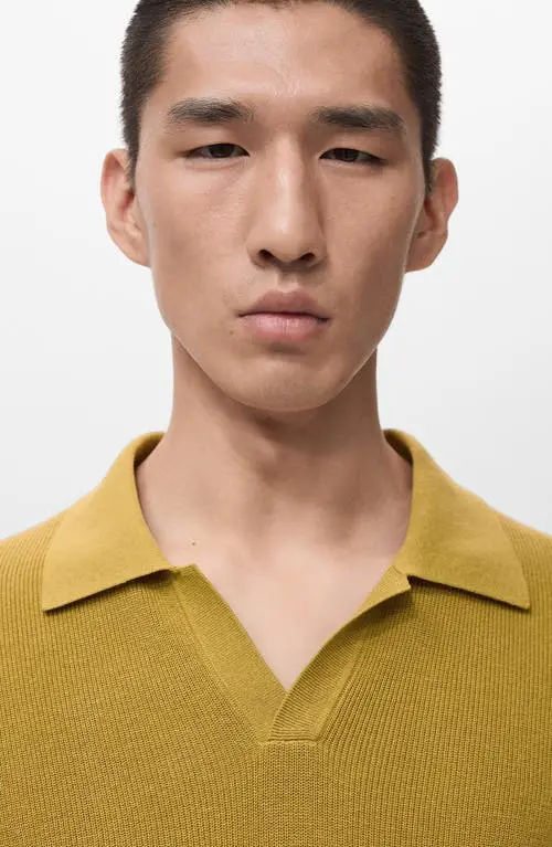 Mango Structured Knit Polo - Curry