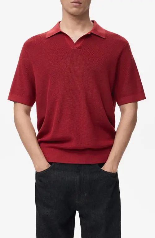 Mango Structured Knit Polo - Red