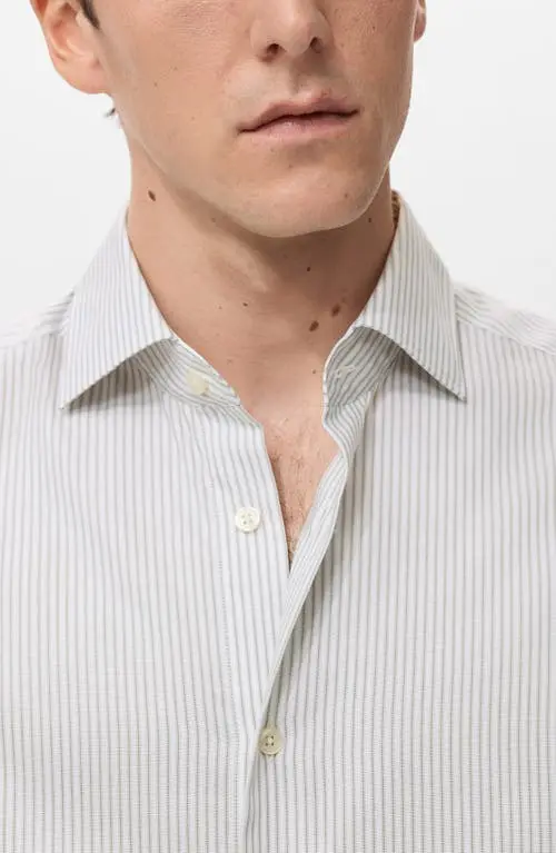 Mango Slim Fit Stripe Cotton Button-up Shirt - Light Heather Grey