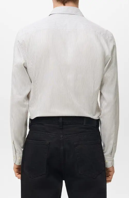 Mango Slim Fit Stripe Cotton Button-up Shirt - Light Heather Grey