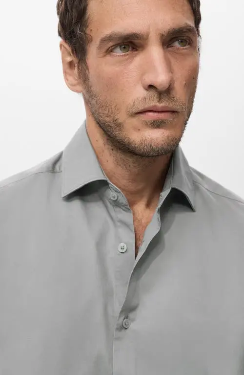 Mango Slim Fit Cotton & Lyocell Button-up Shirt - Grey
