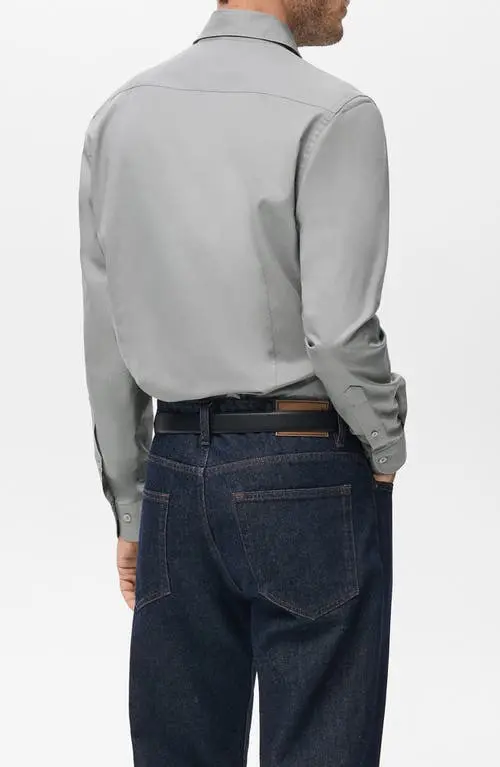 Mango Slim Fit Cotton & Lyocell Button-up Shirt - Grey