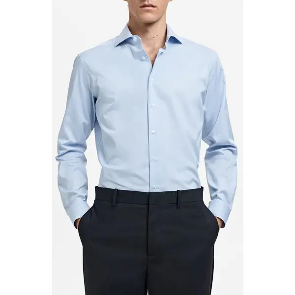 Mango Slim Fit Pinstripe Button-up Shirt - Sky Blue