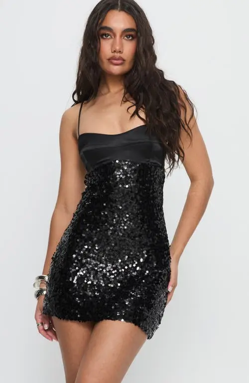 princess polly satin mini dress Lukea Long Sleeve Satin Mini Dress Black