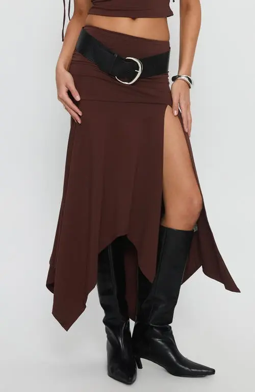 Princess Polly Azlynn One-shoulder Crop Top & Handkerchief Hem Maxi Skirt Set - Brown
