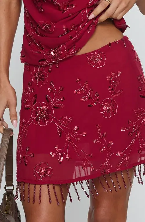 Princess Polly Embellished Beaded Sequin Fringe Miniskirt