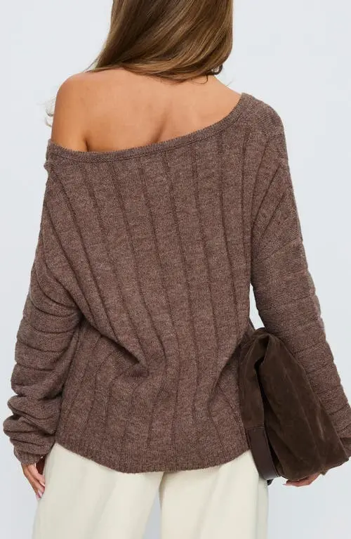 Princess Polly One-shoulder Ribbed Sweater
