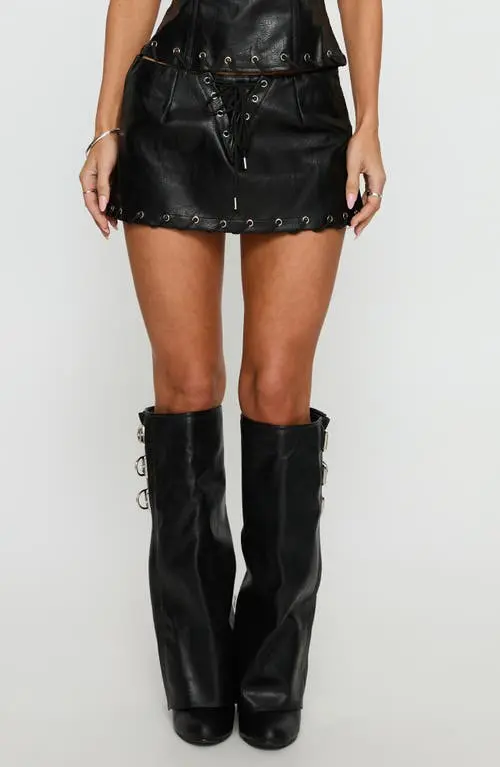Princess Polly Barricade Grommet Faux Leather Skort - Black