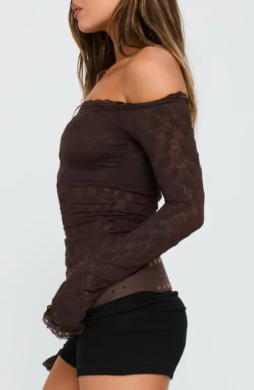 Princess Polly Lace Off-the-shoulder Top - Brown