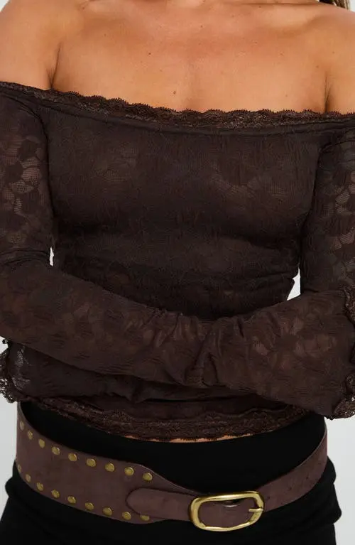 Princess Polly Lace Off-the-shoulder Top - Brown