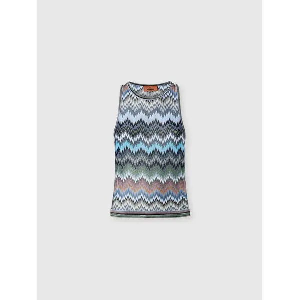 Missoni Sleeveless Crewneck Top In Viscose With Snake Motif - Blue