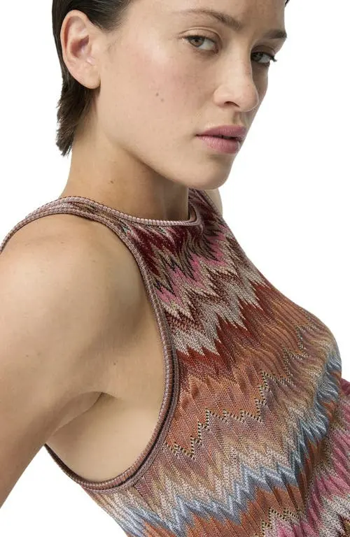 Missoni Sleeveless Crewneck Top In Viscose With Snake Motif - Pink & Rust