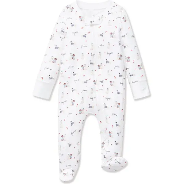 PETITE PLUME Print Pima Cotton Zip Footie - White