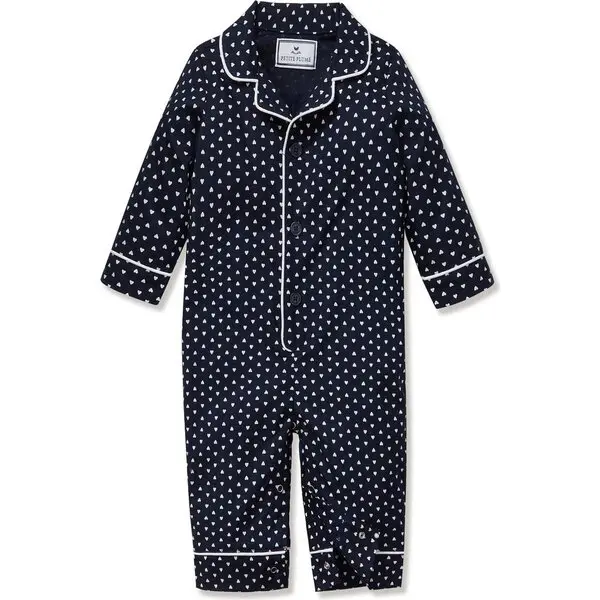 PETITE PLUME Print One-piece Brushed Twill Pajamas - Navy