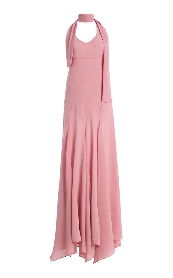 SIEDRES Raye Crepe Halter Neck Maxi Dress