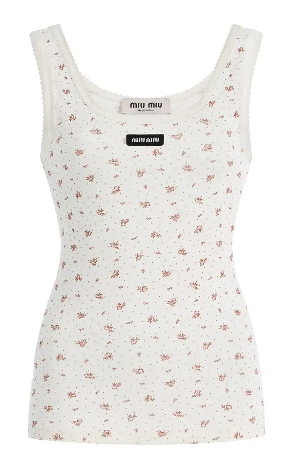 Miu Miu Ribbed Cotton Tank Top