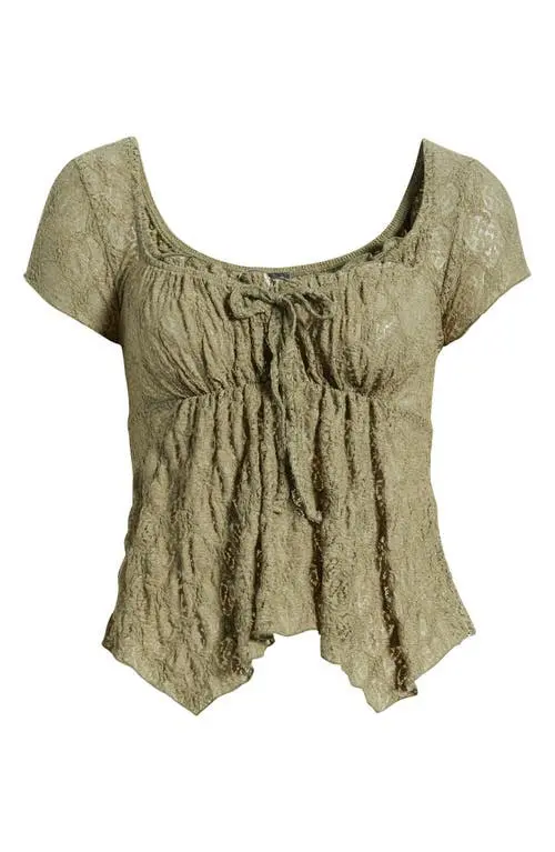 BDG URBAN OUTFITTERS Piper Asymmetric Hem Stretch Lace Top - Khaki