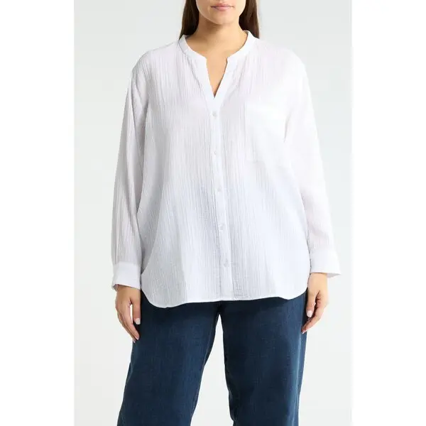 Eileen Fisher Mandarin Collar Button-up Top
