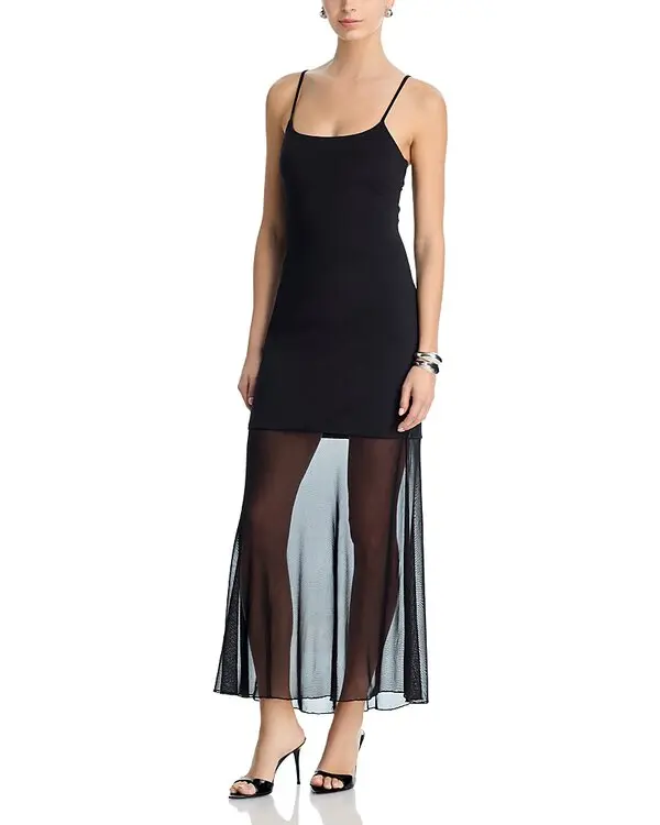 Aqua Mesh Skirt Knit Cami Dress - Black